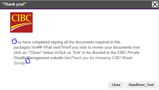 Thank You Dialog Configuration Onespan Community Platform